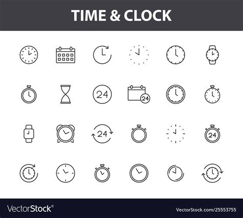 Set 24 Time And Clock Web Icons In Line Style Vector Image