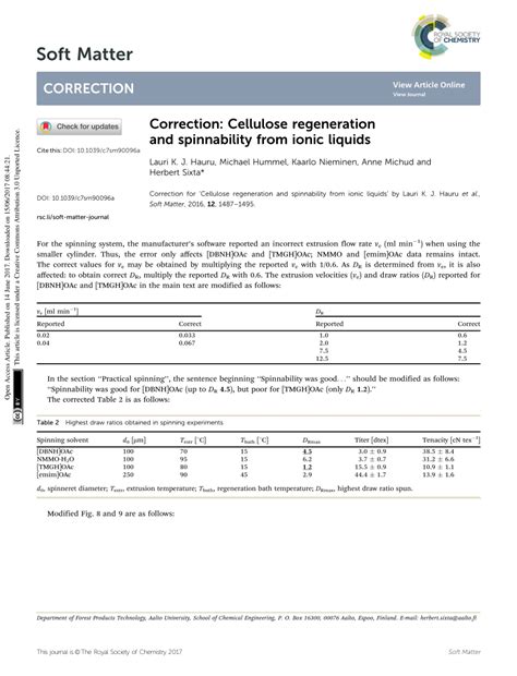 Pdf Correction Cellulose Regeneration And Spinnability From Ionic Liquids