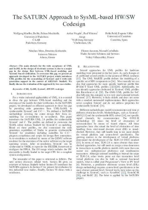 Pdf The Saturn Approach To Sysml Based Hwsw Codesign
