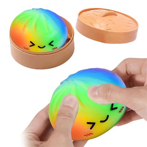 Rainbow Glitter Dumpling Squishy With Decorative Steamer Mystery Blind