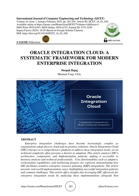 Pdf Oracle Integration Cloud A Systematic Framework For Modern