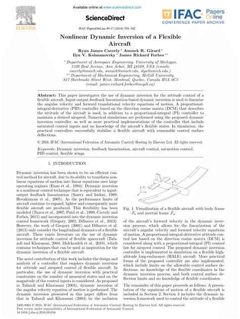 Pdf Nonlinear Dynamic Inversion Of A Flexible Aircraft