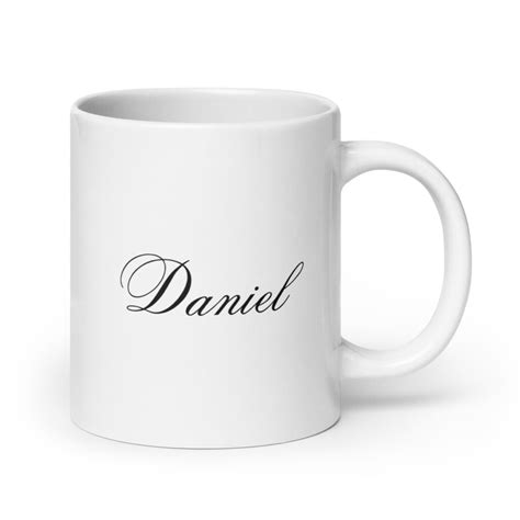personalized white glossy mug daniel script font