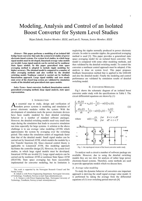 Pdf Modeling Analysis And Control Of An Isolated Boost Converter For