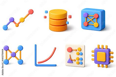 3d Icon Set Of Machine Learning Algorithm Graph Training Data Ml