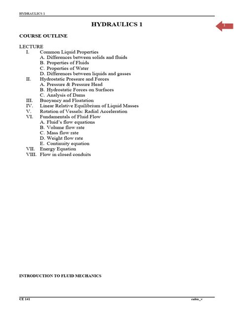 Hydraulics 1 Lecture Handout Pdf Pressure Buoyancy