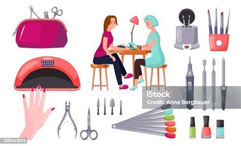 전문 매니큐어 세트 손톱에 대한 스톡 벡터 아트 및 기타 이미지 손톱 솔질 작업 장비 Istock