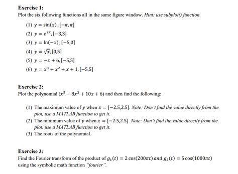 Solved Exercise 1 Plot The Six Following Functions All In Chegg Com