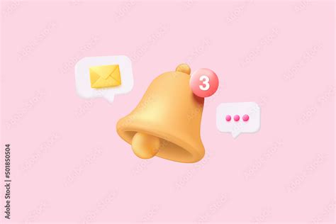 3d Minimal Notification Bell Icon With Color Objects Floating Around On Pastel Background New