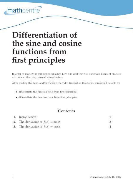 Differentiating Sin X And Cos X From First Principles