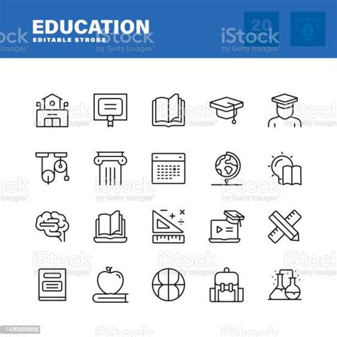 교육 라인 아이콘 세트 편집 가능한 스트로크 픽셀 완벽한 대학교에 대한 스톡 벡터 아트 및 기타 이미지 대학교 아이콘 편집 가능한 스트로크 Istock