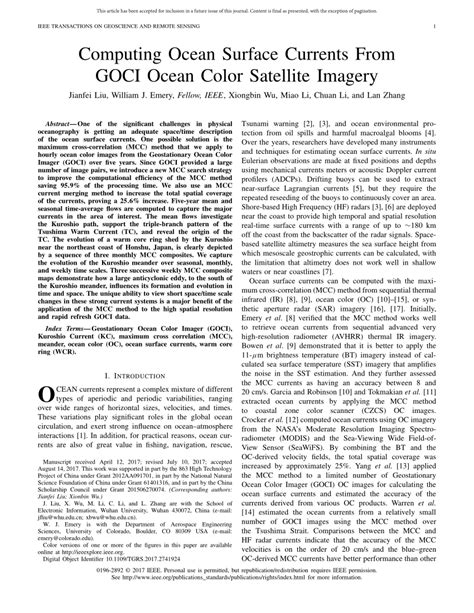 Pdf Computing Ocean Surface Currents From Goci Ocean Color Satellite Imagery