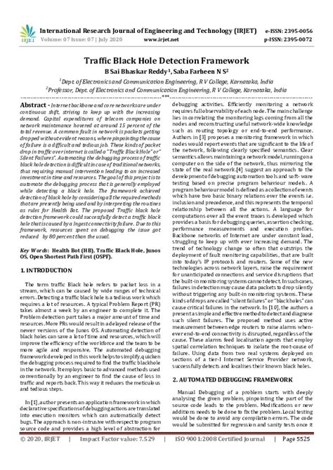 Pdf Irjet Traffic Black Hole Detection Framework