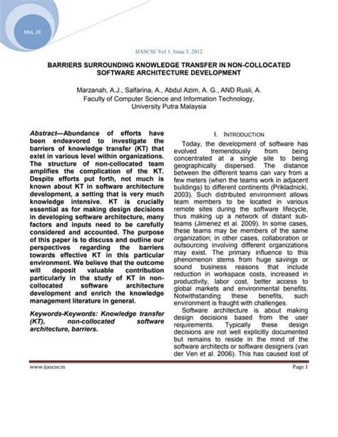 barriers surrounding knowledge transfer in non collocated software