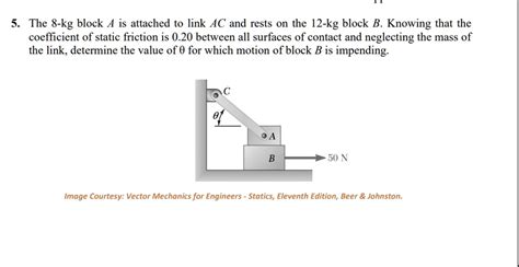 SOLVED The Kg Block A Is Attached To Link AC And Rests On The Kg Block B Knowing That