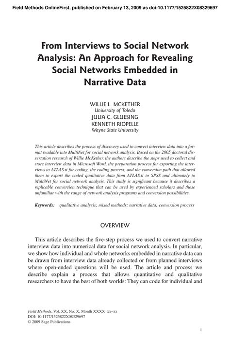 Pdf From Interviews To Social Network Analysis An Approach For Revealing Social Networks
