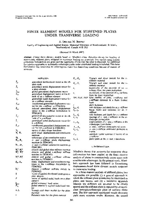 Pdf Finite Element Models For Stiffened Plates Under Transverse Loading