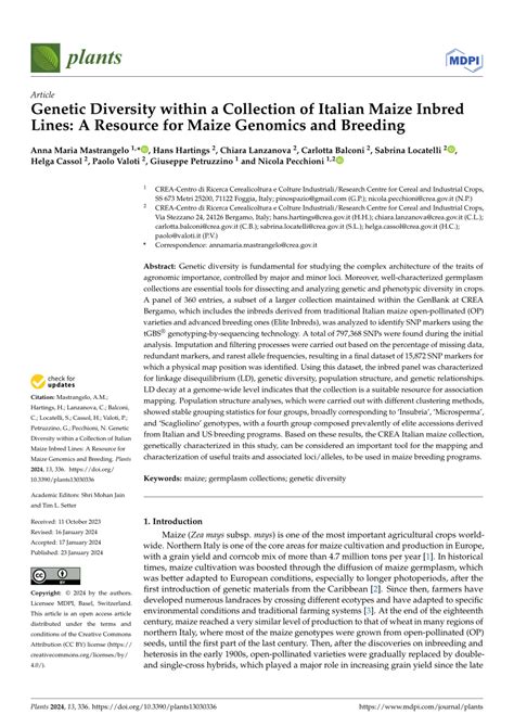 Pdf Genetic Diversity Within A Collection Of Italian Maize Inbred Lines A Resource For Maize