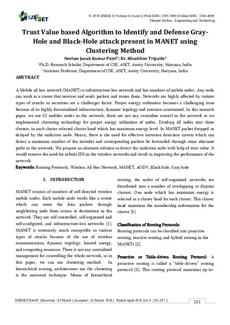 Pdf Trust Value Based Algorithm To Identify And Defense Gray Hole