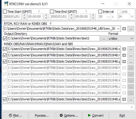 converting ubx to rinex for processing through opus rtk ppk