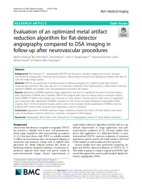 Pdf Evaluation Of An Optimized Metal Artifact Reduction Algorithm For Flat Detector