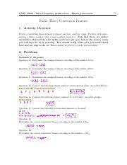 6 ConversionPractice Pdf CNIT 17600 Intro Computer Architecture Binary Conversion Radix