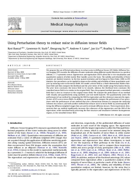 pdf using perturbation theory to reduce noise in diffusion tensor fields