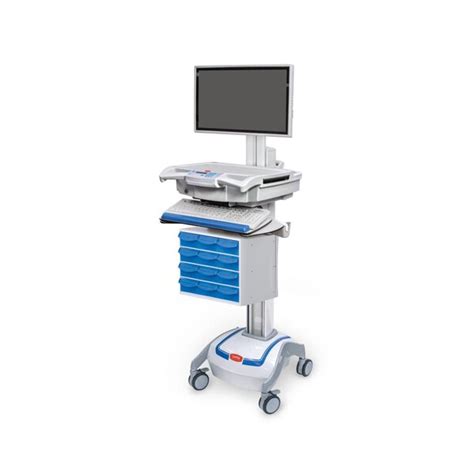 M38e Rx Powered Computer Cart With 12 Bins And Electronic Lift
