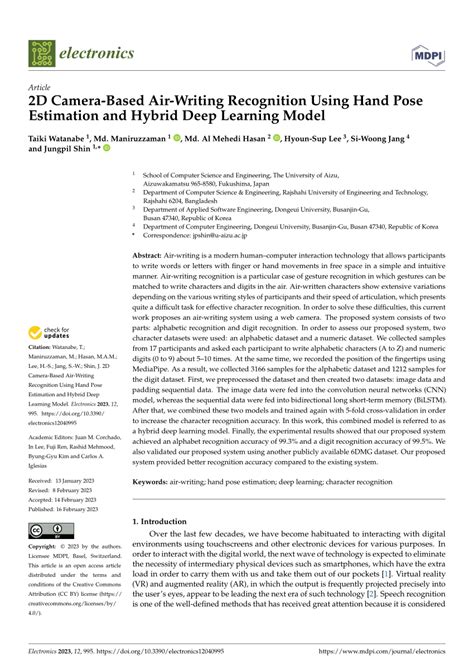 Pdf 2d Camera Based Air Writing Recognition Using Hand Pose Estimation And Hybrid Deep