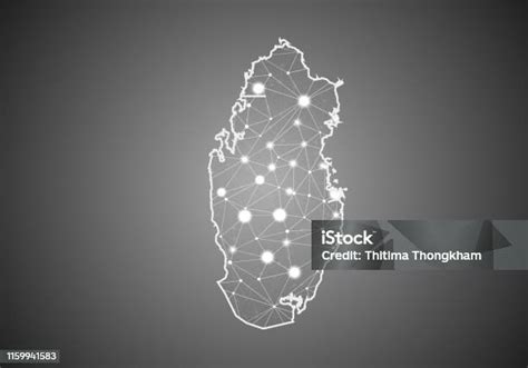 카타르지도의 벡터 와이어 프레임 메쉬 다각형 전역 연결 구조를 추상화합니다 선과 점으로 연결된 지도 기하학적 세계 개념입니다 디지털 데이터 시각화 인포그래픽 0명에 대한