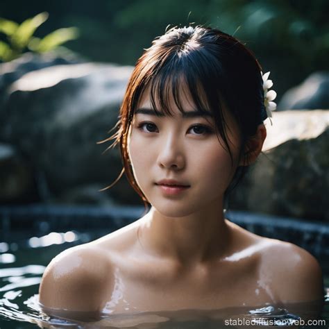 Japanese Woman Soaking In Hot Springs Stable Diffusion Online