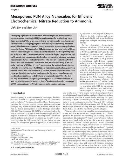 Mesoporous Pdn Alloy Nanocubes For Efficient Electrochemical Nitrate