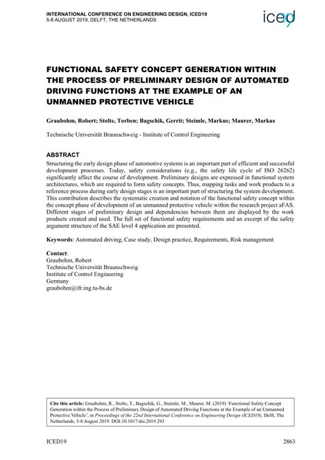 Pdf Functional Safety Concept Generation Within The Process Of