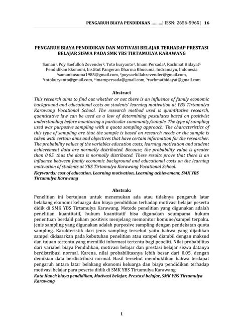 Pdf Belajar Siswa Pada Smk Ybs Tirtamulya Karawang