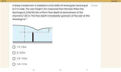 solved akp 4 1y 5 points a sharp crested weir is installed