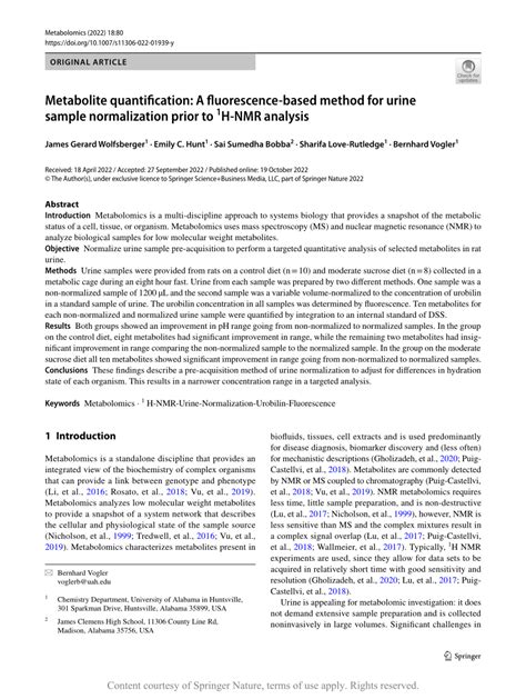 Metabolite Quantification A Fluorescence Based Method For Urine Sample Normalization Prior To H