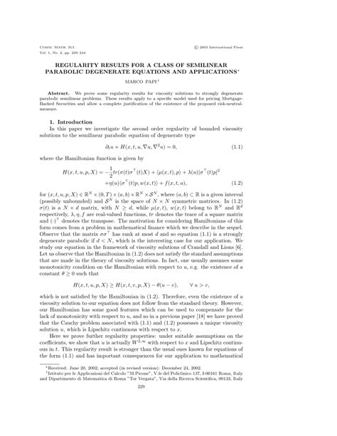 Pdf Regularity Results For A Class Of Semilinear Parabolic Degenerate