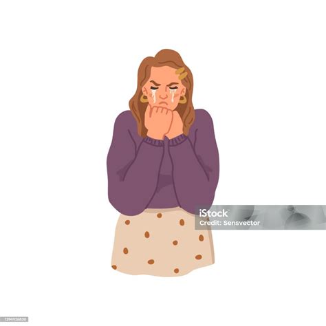 상처받은 감정으로 여성 인격을 불쾌하게하고 고립 된 우는 여성 슬픔과 부정적인 감정과 생각을 표현하는 벡터 플랫 만화 캐릭터 심리 치료 완화 고독 개념에 대한 스톡 벡터