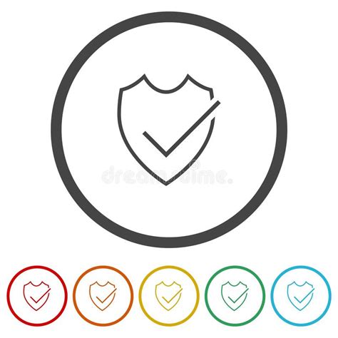 Shield With Check Mark Icon Isolated On White Background Set Icons In Color Circle Buttons