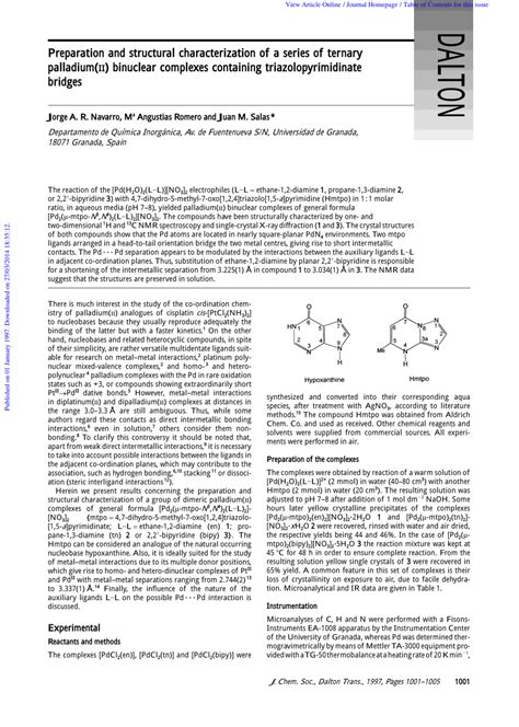 Pdf Preparation And Structural Characterization Of A Series Of Ternary Palladiumii Binuclear
