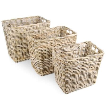 Deep Rectangular Rattan Storage Boxes Set Of