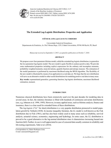 Pdf The Extended Log Logistic Distribution Properties And Application