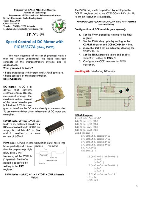 Solution Tp04 Speed Control Of Dc Motor With Pic16f877a Using Pwm
