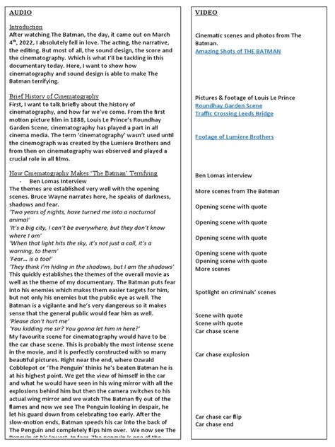 Documentary Script Pdf Cinematography Batman