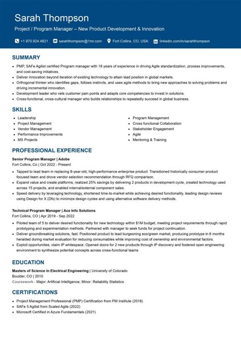Program Manager Resume Example