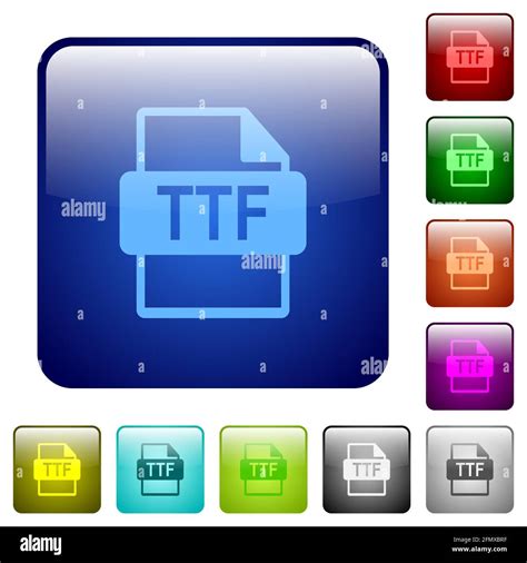 ttf file format icons in rounded square color glossy button set stock