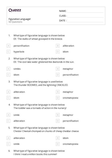 50 Figurative Writing Worksheets On Quizizz Free And Printable