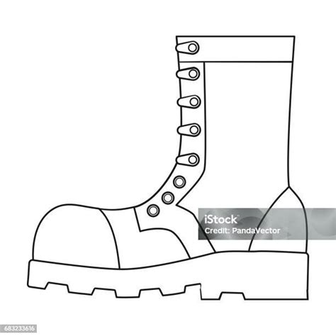 개요 스타일 흰색 배경에 고립 된 육군 전투 부츠 아이콘 군과 육군 기호 주식 벡터 일러스트 레이 션 가죽에 대한 스톡 벡터