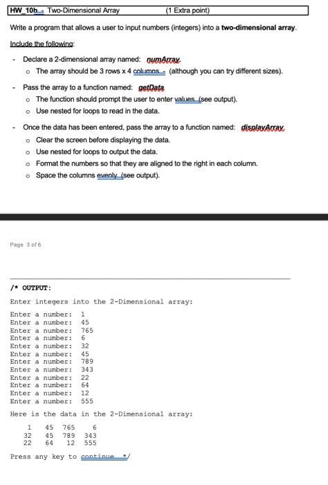 Solved 1 Extra Point Hw105 Two Dimensional Array Write A