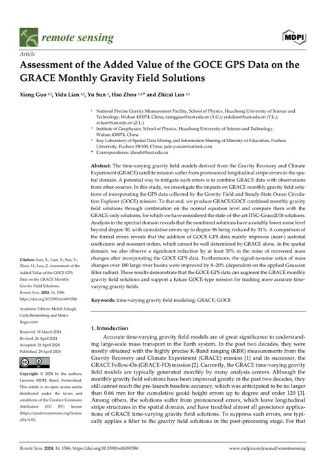 pdf assessment of the added value of the goce gps data on the grace